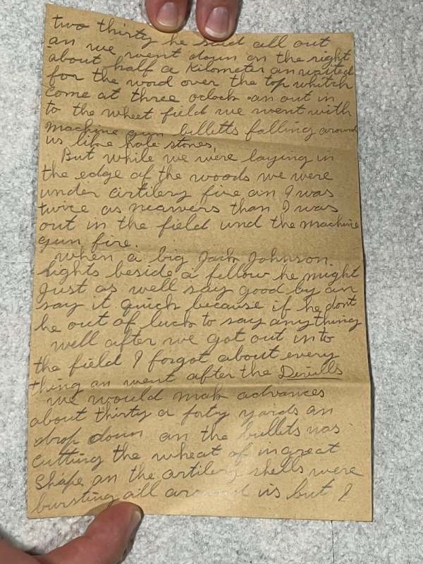 WW1 Letter Describing Willard H Thomas First Combat Experience “Over ...