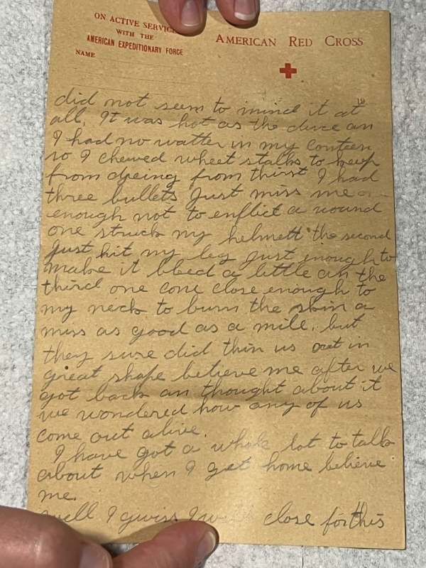 WW1 Letter Describing Willard H Thomas First Combat Experience “Over ...