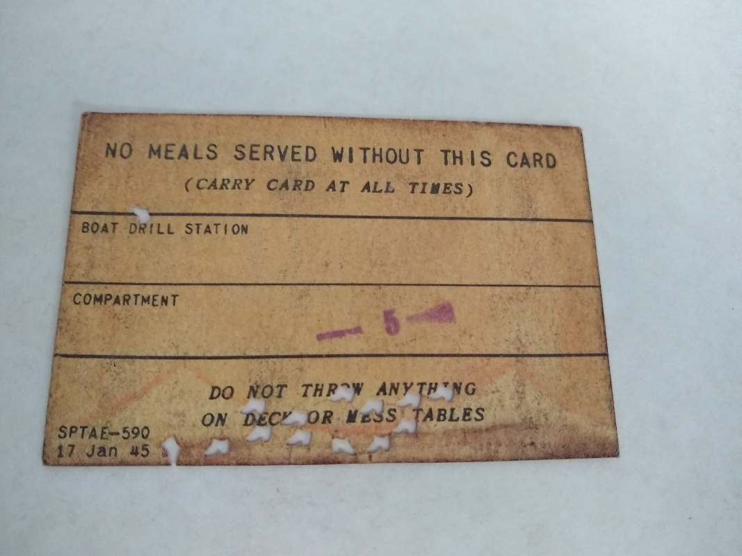 USMC (Army) Meal Card from January 1945 - and 5 centavos note ...