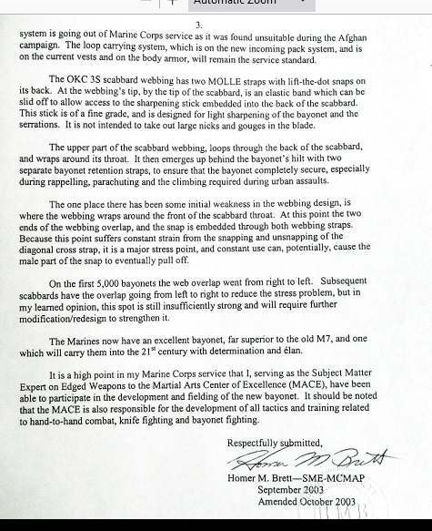 USMC Ontario OKC3s 1st Fielded Prototype Bayonet 1 of 500 - EDGED ...