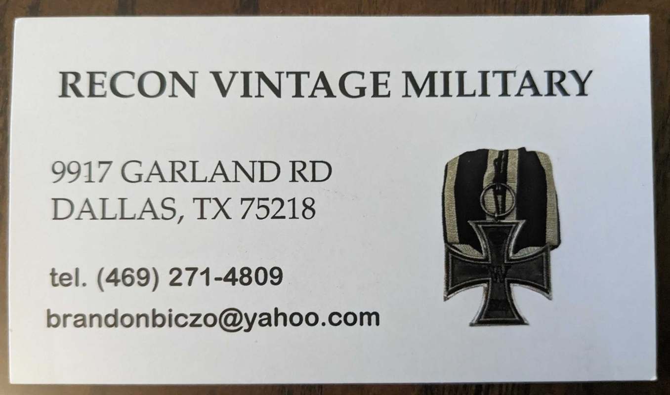 Dallas/Ft. Worth Area Militaria at RECON VINTAGE MILITARIA (Excellent ...
