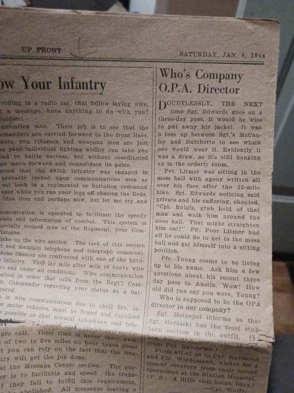 CAMP SWIFT TEXAS 405TH INFANTRY REGIMENT 1944 NEWSPAPER - EPHEMERA ...
