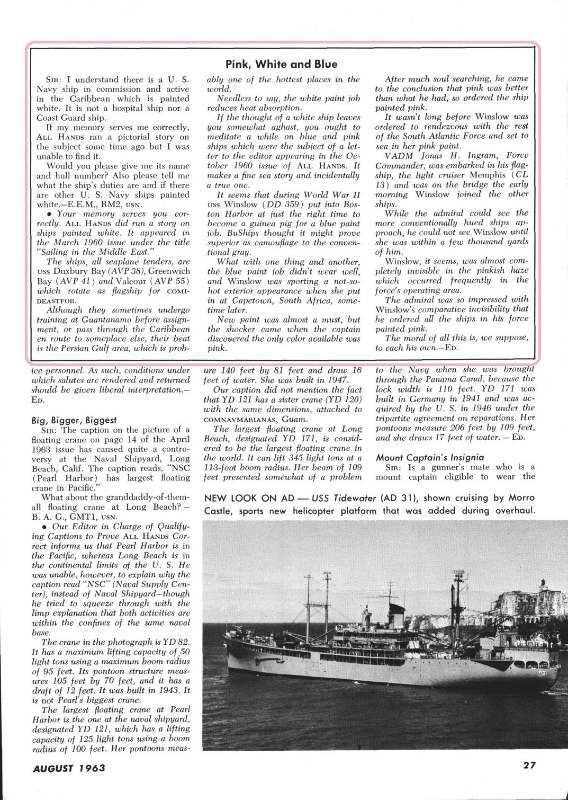 Pretty in (Mountbatten) Pink in 1942, USS Winslow (DD-359), So ...
