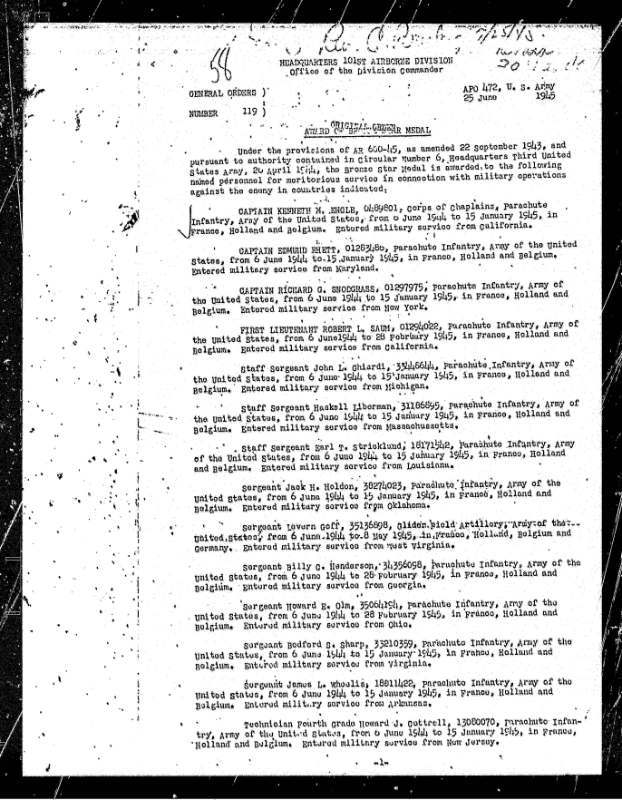 Bronze Star Attributed to 101st Airborne Veteran - DECORATIONS/VALOR ...