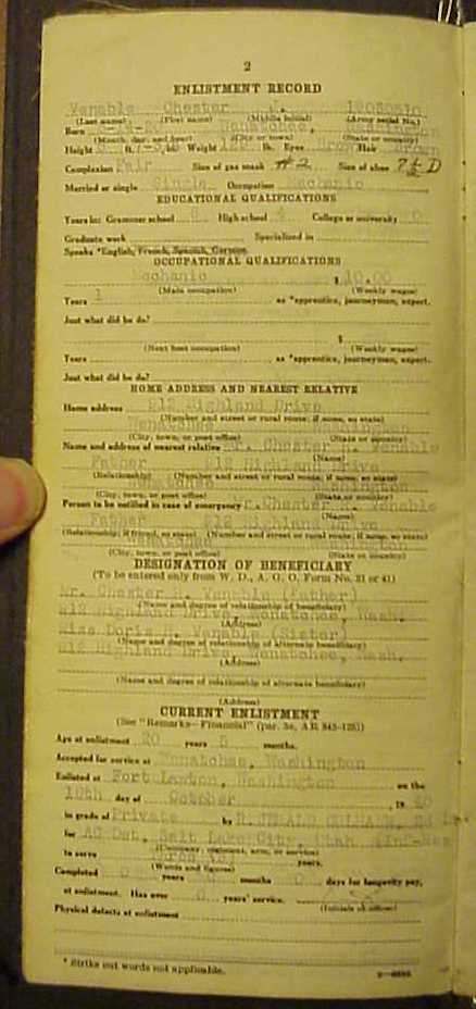 OFFICIAL WWII US ARMY SERVICE RECORD BOOK TO A POW ( Never made it to ...