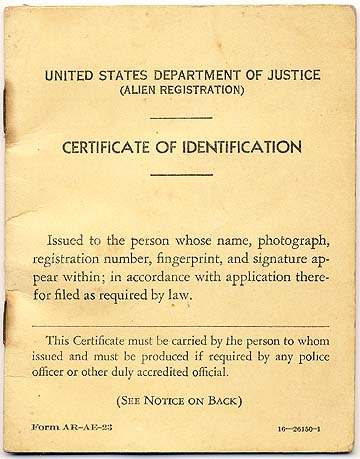 Alien Registration--Certificate of Identification - HOMEFRONT & THE WAR ...