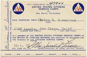 Civil Defense Certificate and Card - HOMEFRONT & THE WAR EFFORT - U.S ...